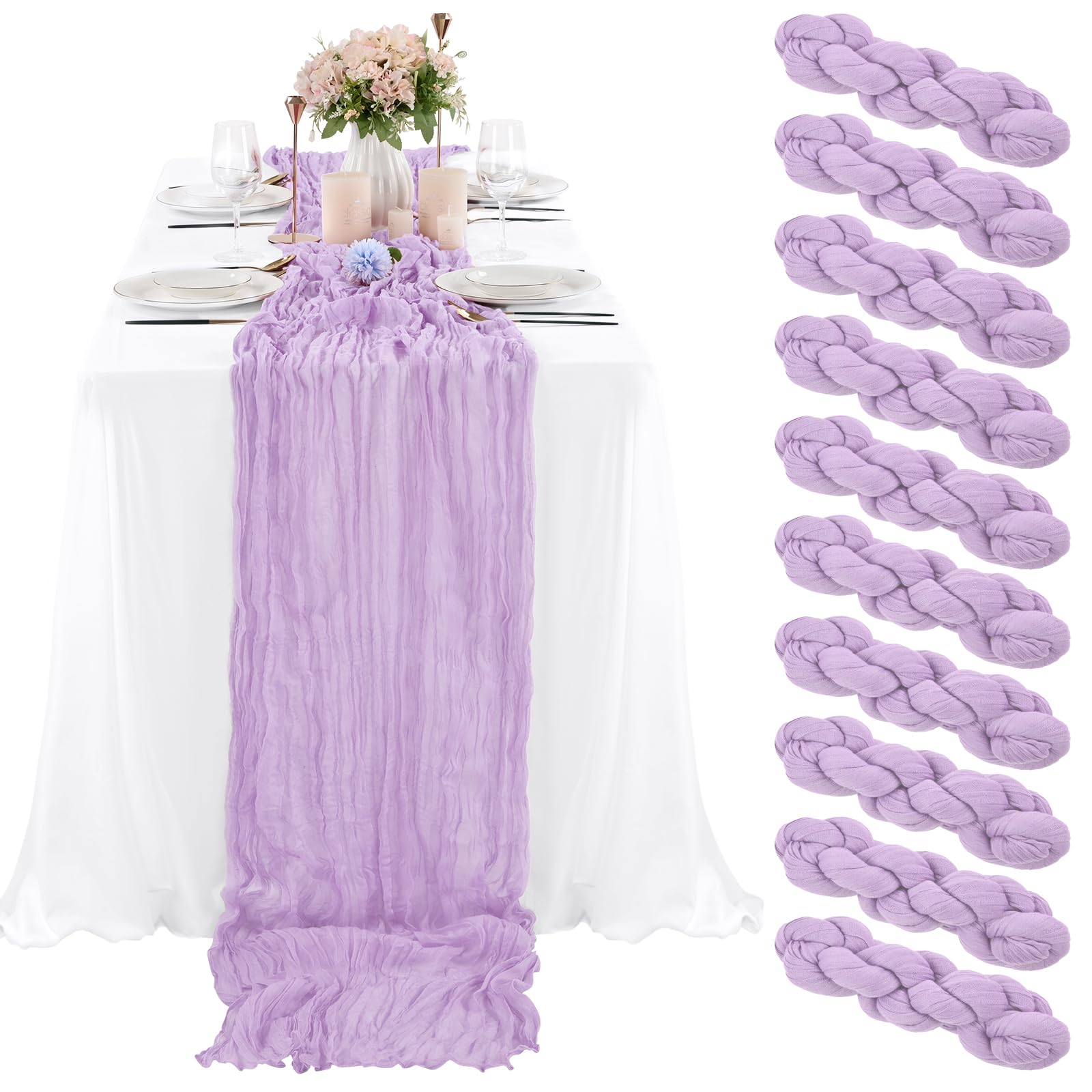 10 Pcs Lilac Cheesecloth Table Runner 10FT, Gauze Table Runner for ...