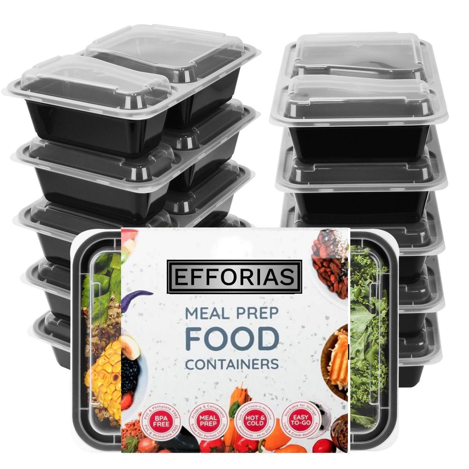 Efforias 2 Compartment Plastic Meal Prep Containers - Reusable BPA Free ...