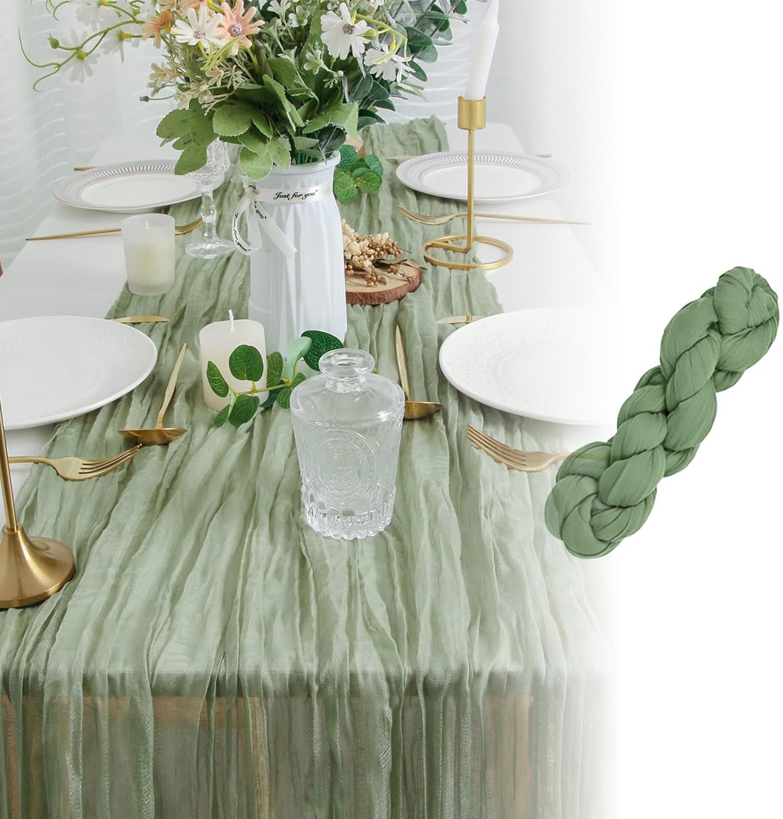 Sage Green Table Runner - Cheesecloth Table Runner 90x400cm | Rustic ...