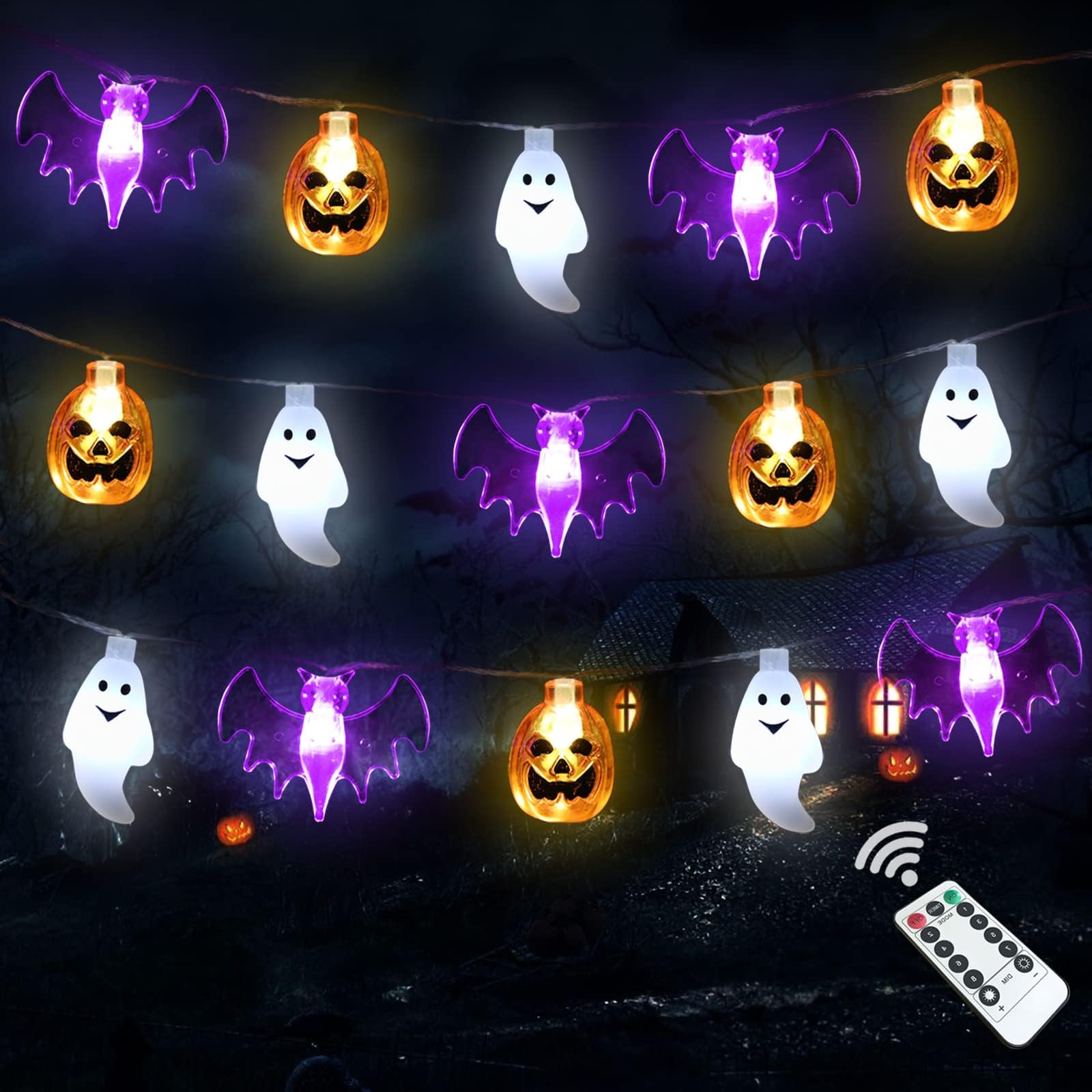 Woochic Halloween String Lights, LED Pumpkin Lights - 3D Waterproof ...