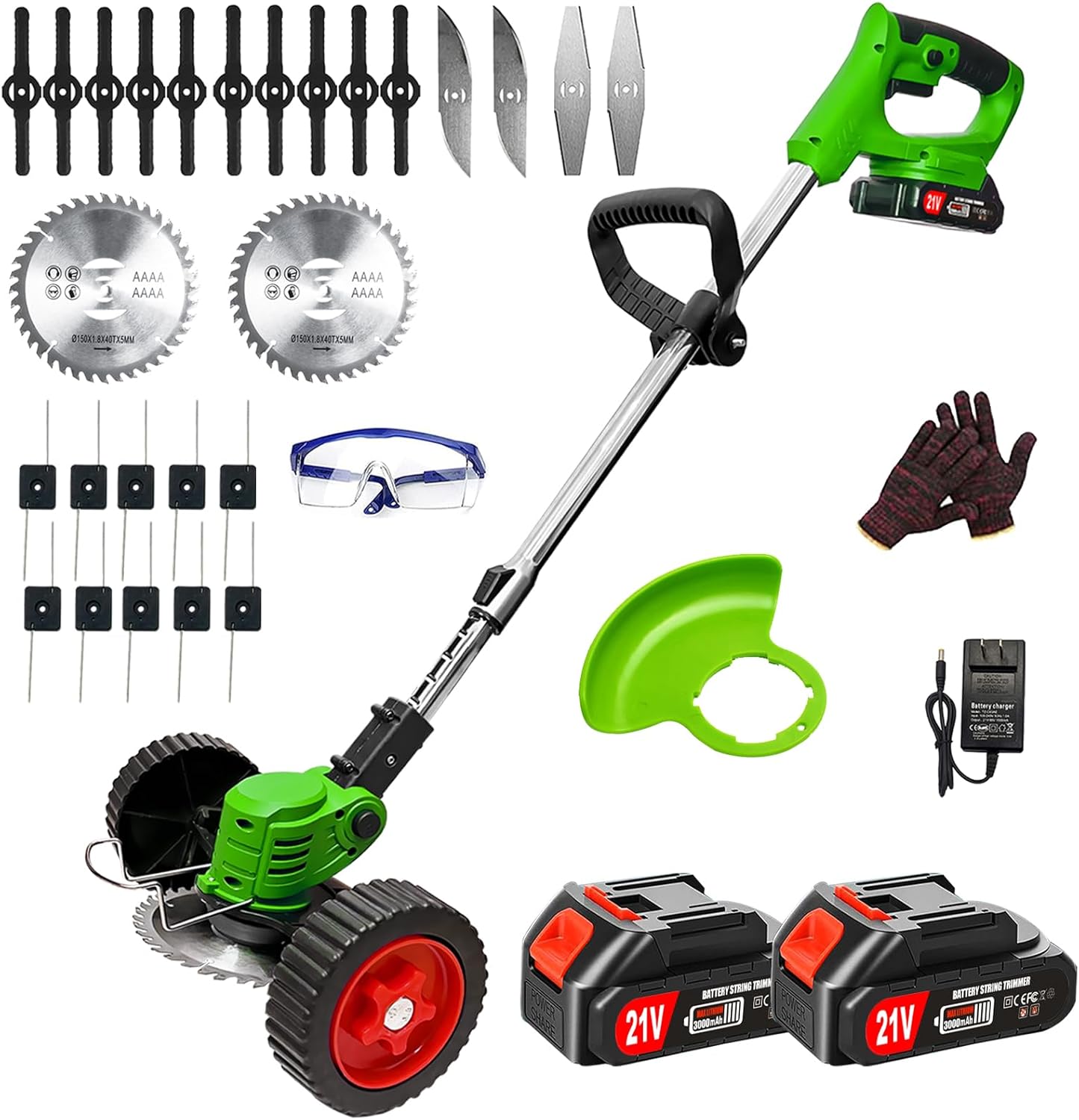 Amazon.com : Electric Weed Wacker with Wheels Cordless Weed Eater 2.0Ah ...