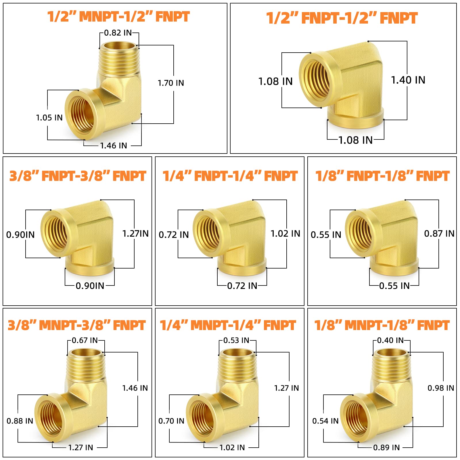 Snapklik.com : Gasher 16PCS Brass Pipe Fitting Inner And Outer Wire Elbow