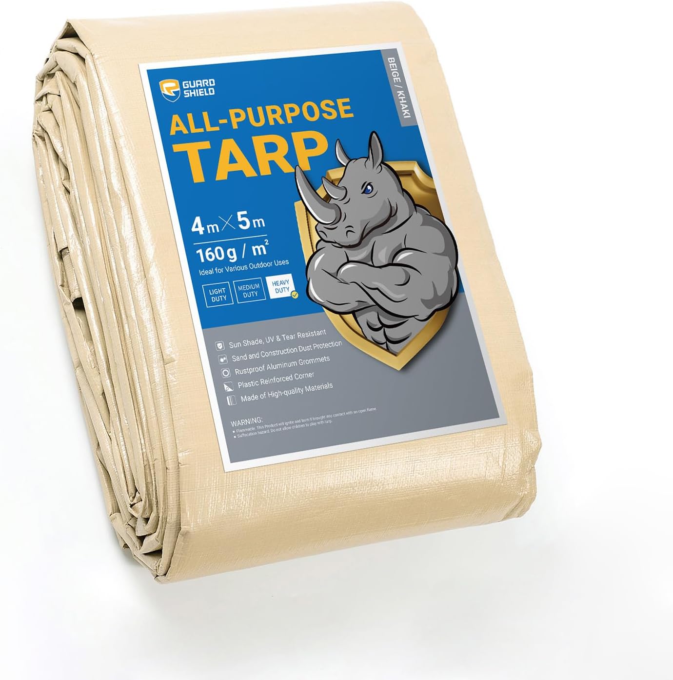 GUARD SHIELD Heavy Duty Tarpaulin Sheet 4x5m Beige/Khaki Tarp Multi ...
