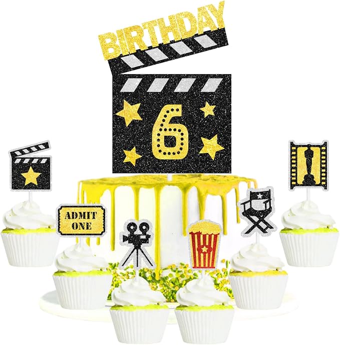 Amazon.com: Hollywood Movie Theme 6th Happy Birthday Cake Topper Set ...