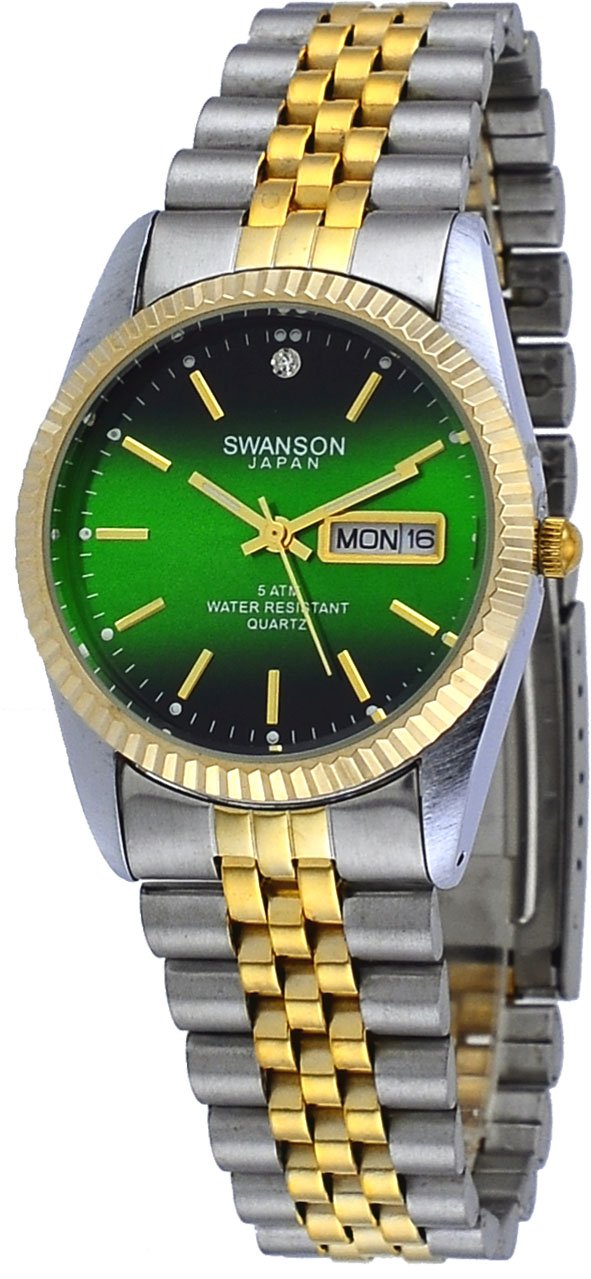 Buy Swanson Japan Men's Two Tone Day Date Crustal Marker Smooth Green ...
