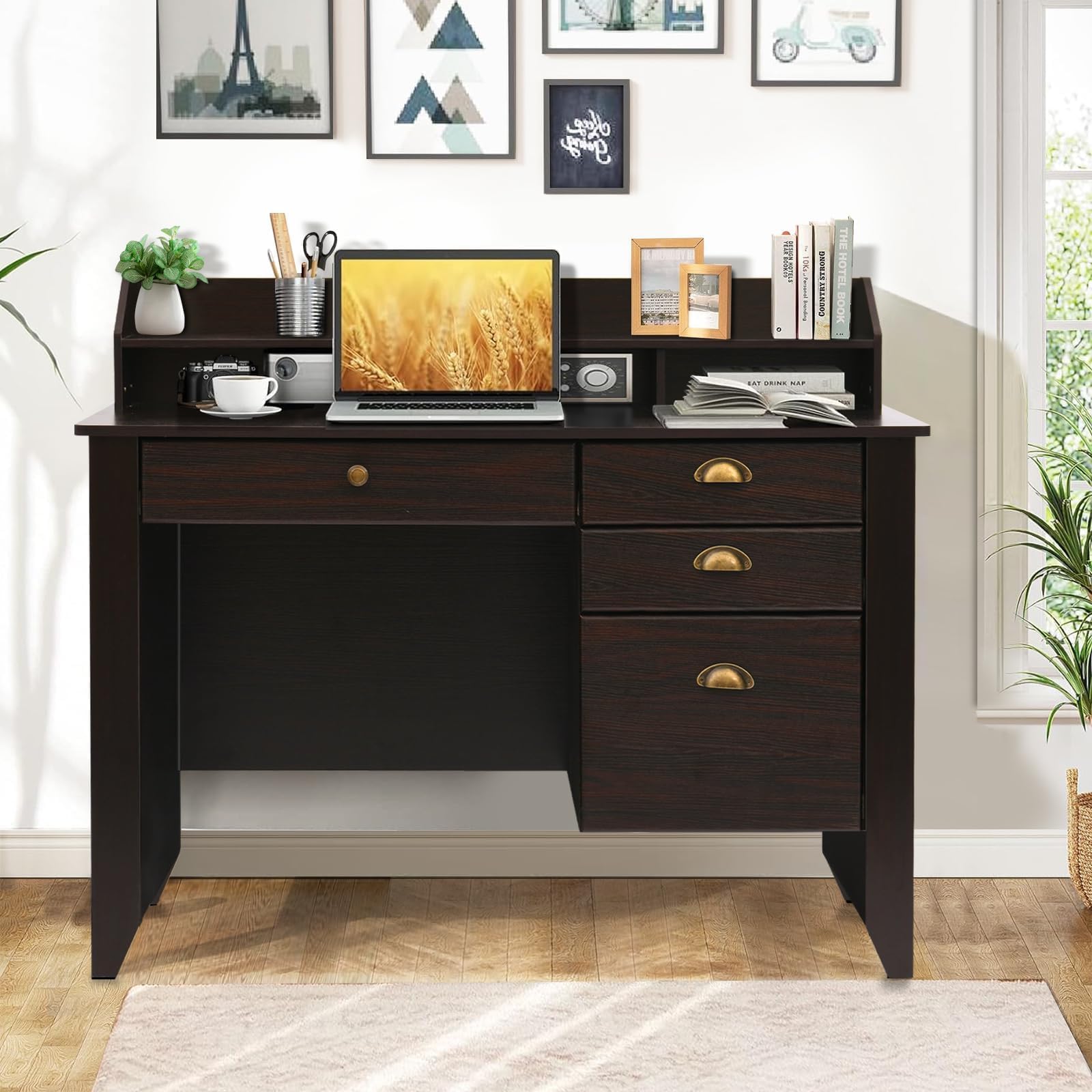 Amazon.com: Inval America Computer Workcenter With Hutch, Espresso ...