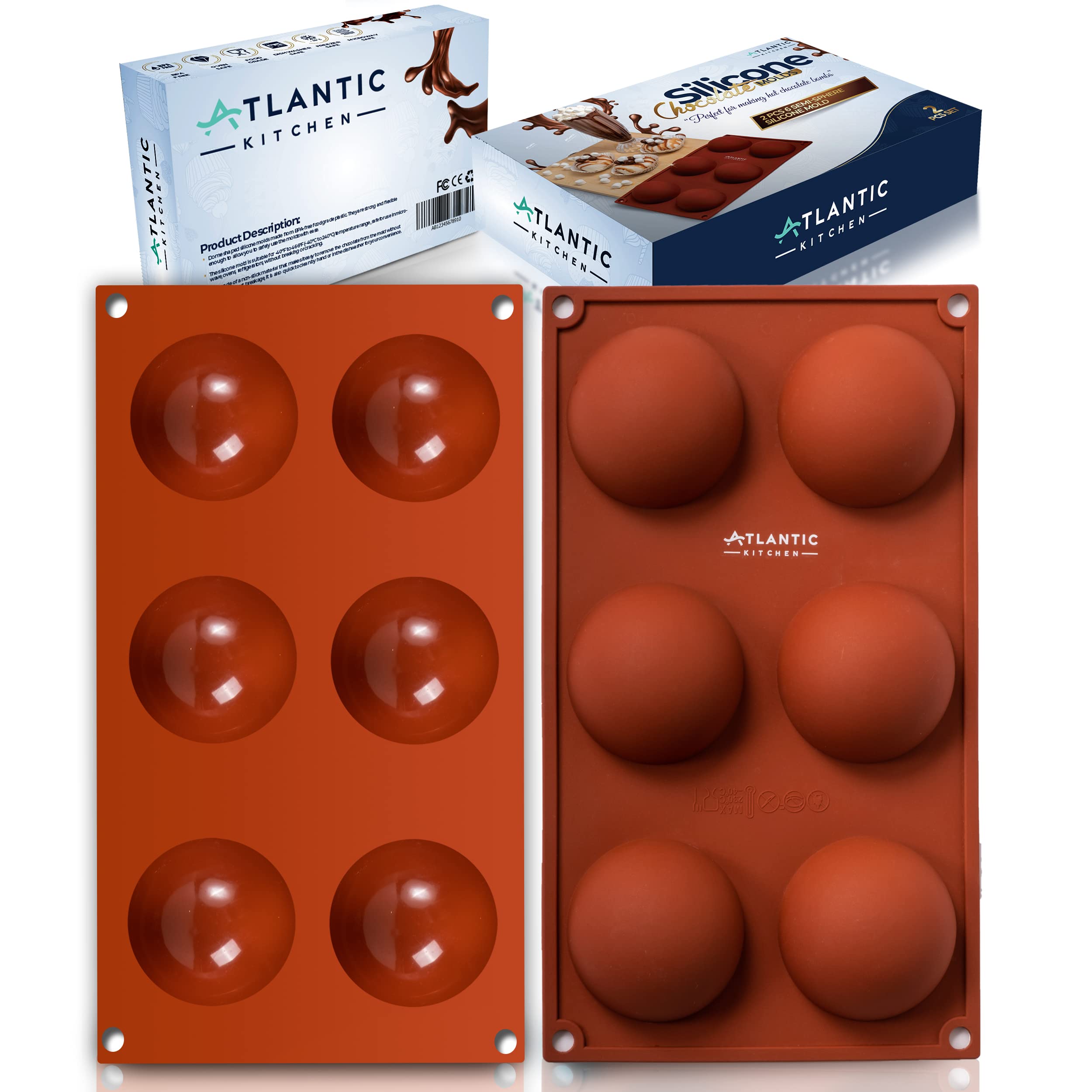 ATLANTIC KITCHEN 2 Pcs Silicone Molds for Chocolate - BPA Free, Food ...
