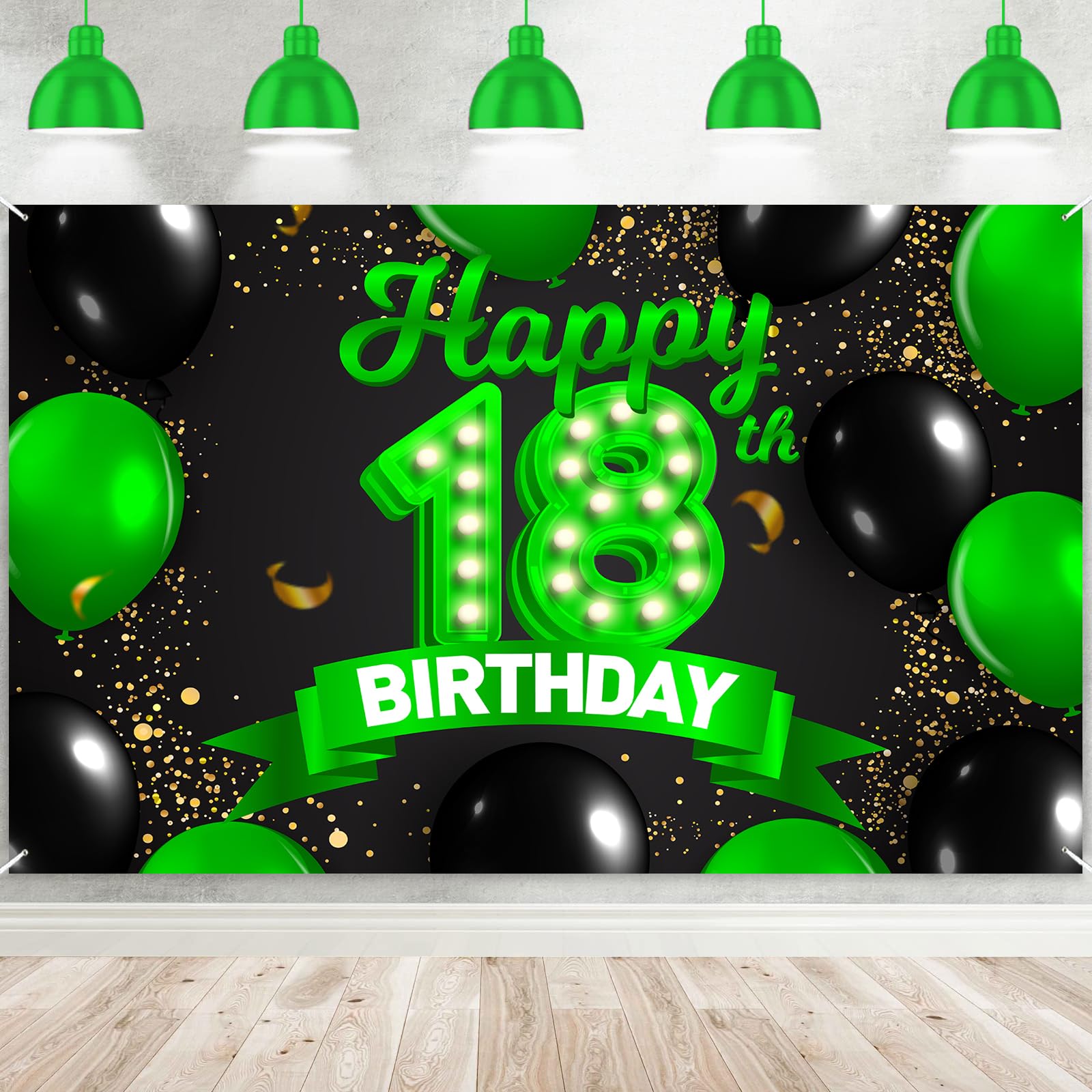Amazon.com: Happy 18th Birthday Green and Black Banner Backdrop Cheers ...