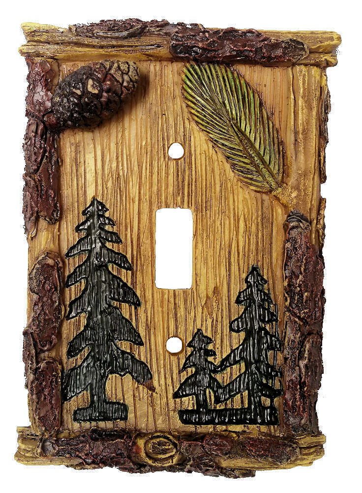 Black Forest Décor Pinecone & Tree Rustic Single Switch Plate - Rustic ...