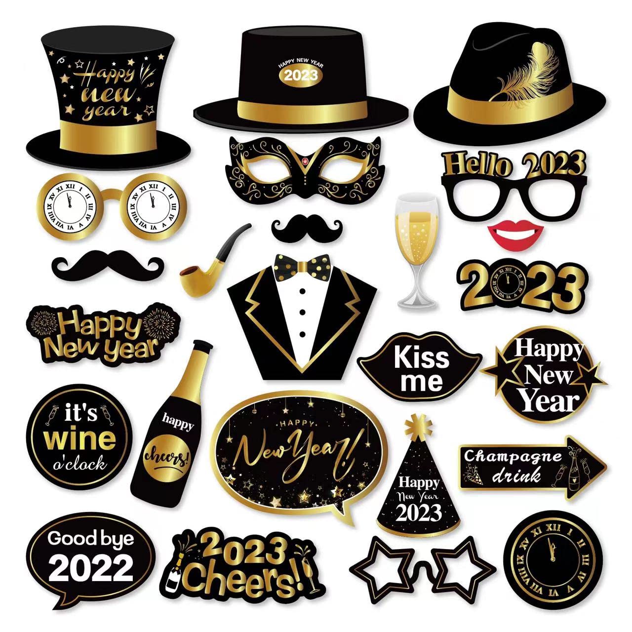 New Year 2023 Photo Booth Props with Sticks,Happy New Year Eve Photo ...