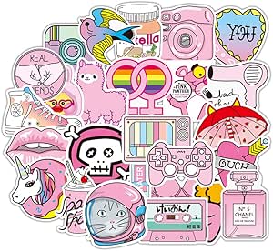 Amazon.com: 160pcs Girl Pink Stickers Cute Cartoon Laptop Stickers ...