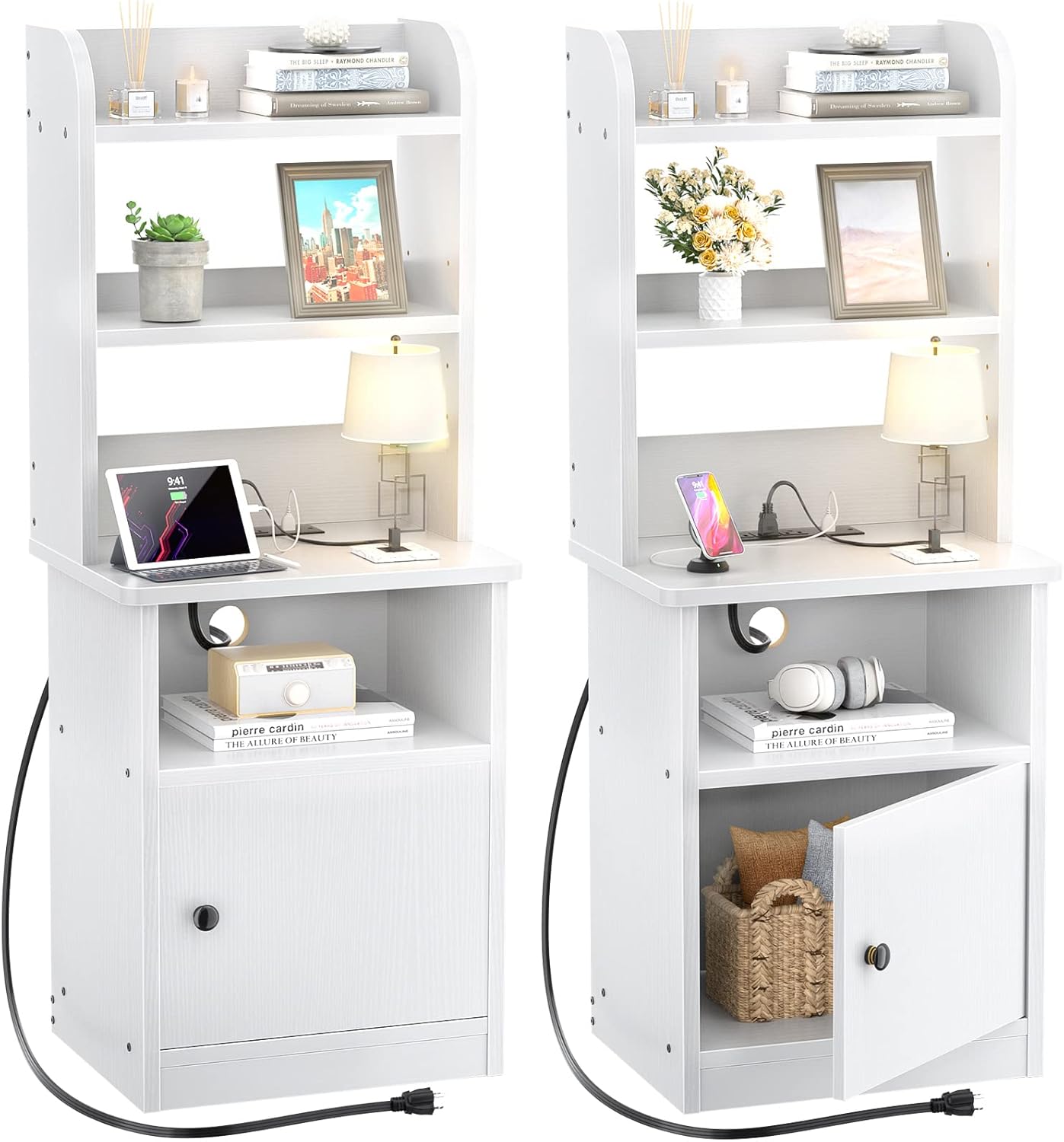 Amazon.com: White Nightstands Set of 2 with Charging Station and USB ...