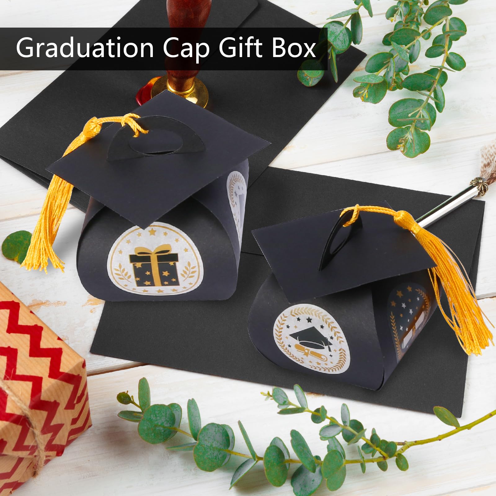 KATOOM Graduation Cap Gift Boxes with Tassels – Pack of 36 +Stickers ...