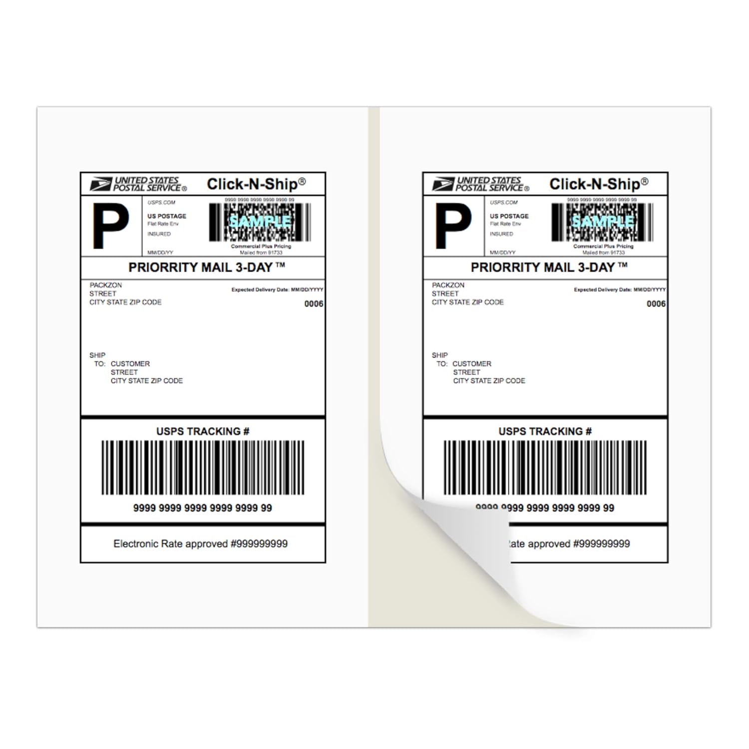 PACKZON Shipping Labels with Self Adhesive, Square Corner, For Laser ...