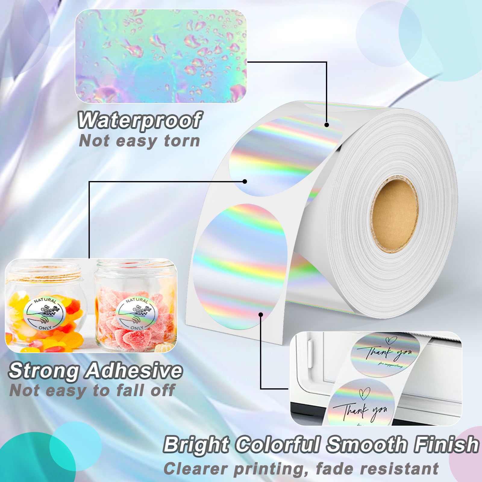 Snapklik.com : Round Holographic Sticker Labels 2 Inch, 400 Thermal ...