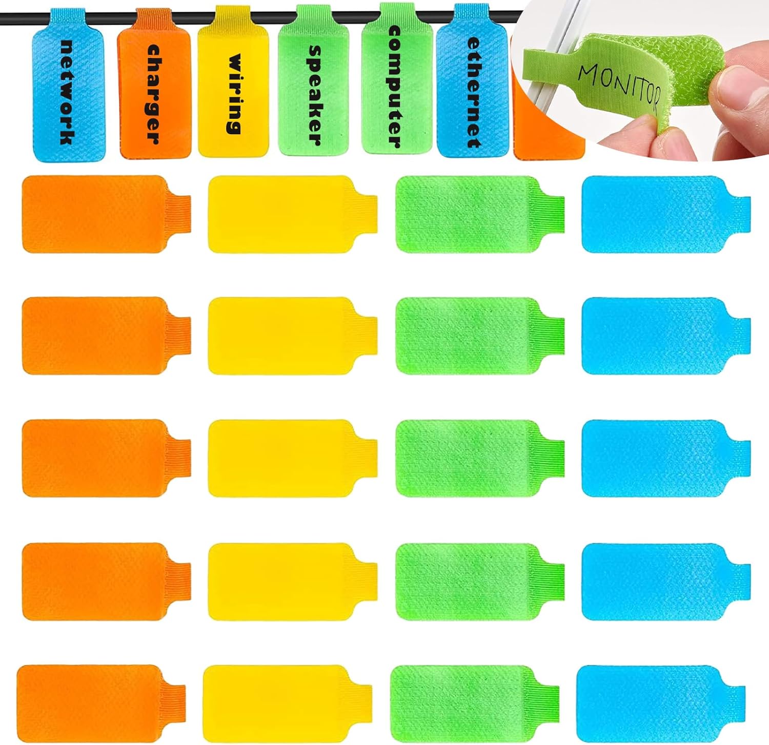 20 Pcs Multi-Color Cable Labels (1.75in*0.78in) Write On Cord Tags for ...