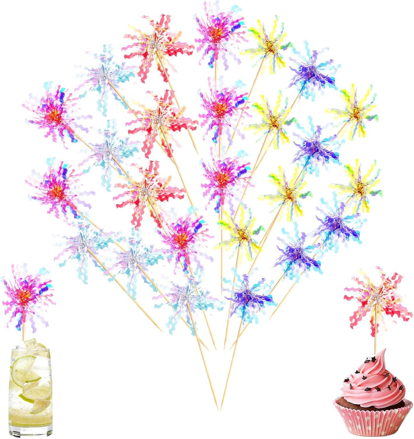 Amazon.com: 25Pcs Foil Firework Cupcake Toppers Sparkle Tinsel Cupcake ...