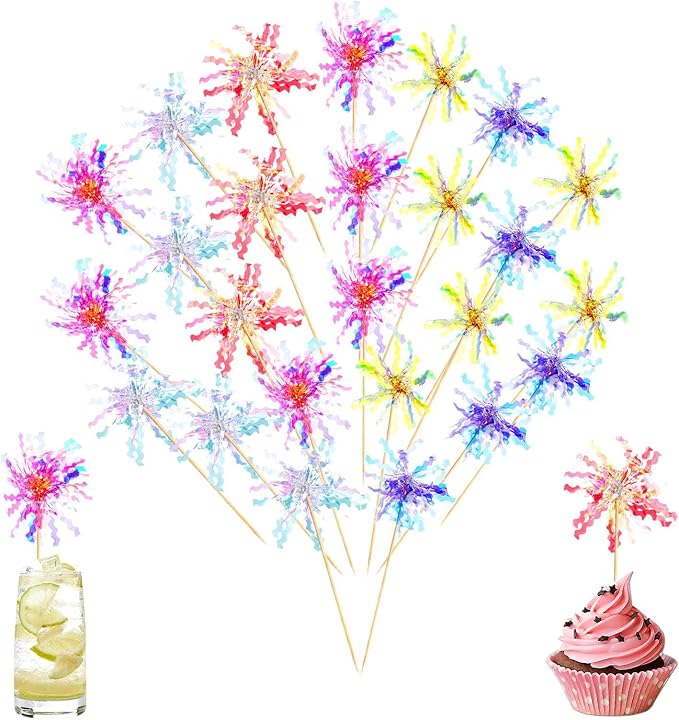 Amazon.com: 25Pcs Foil Firework Cupcake Toppers Sparkle Tinsel Cupcake ...