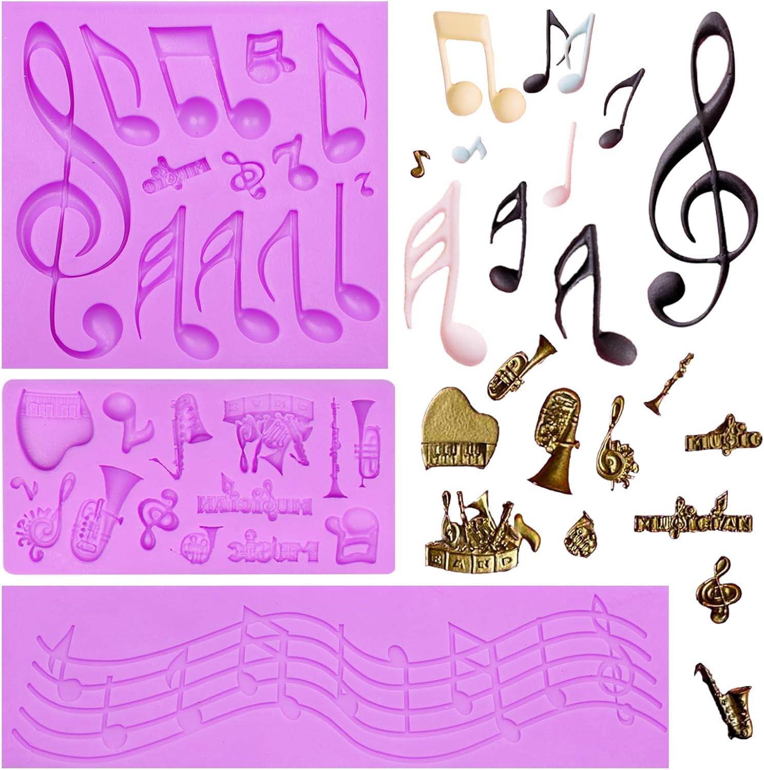 Amazon.com: 3 Pieces Music Note Fondant Molds Musical Instrument Music ...