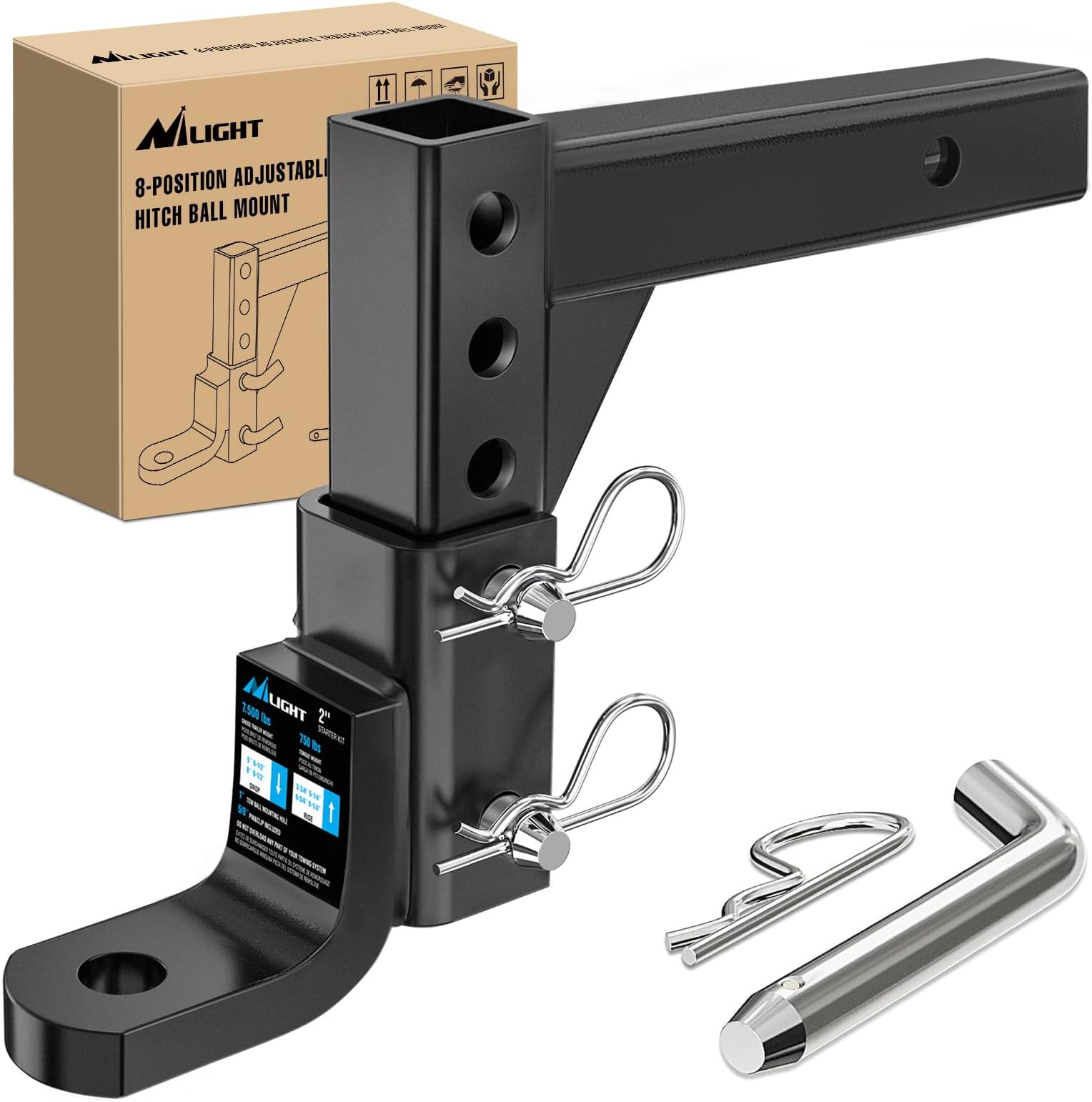 Amazon.com: Nilight 8-Position Adjustable Trailer Hitch Ball Mount Fits ...