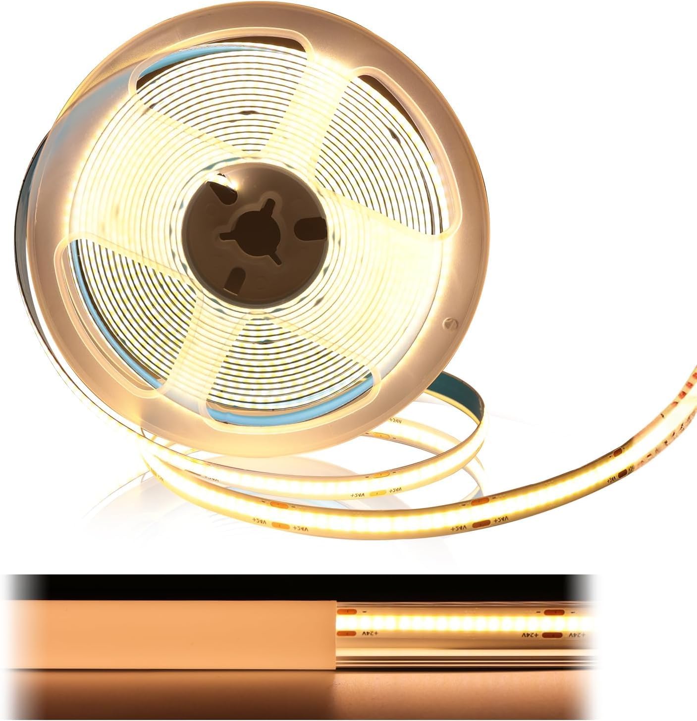 Muzata 16.4FT/5Meter COB LED Strip Lights DC24V 3000K Spotless Warm ...