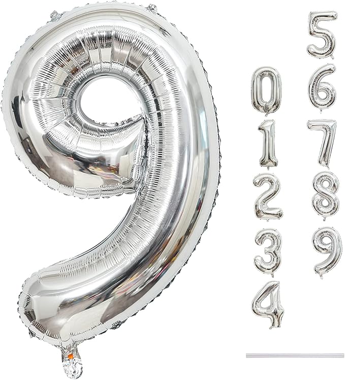 Amazon.com: 40'' Silver Number 9 Balloons for Women Men, Giant Self ...