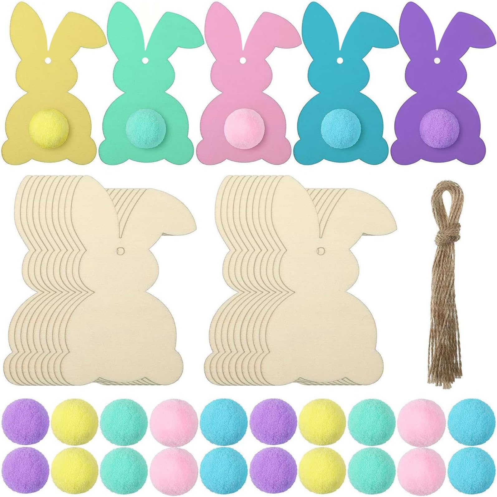Amazon.com: 25pcs Easter Unfinished Wood Bunny Cutouts with 25 Colorful ...