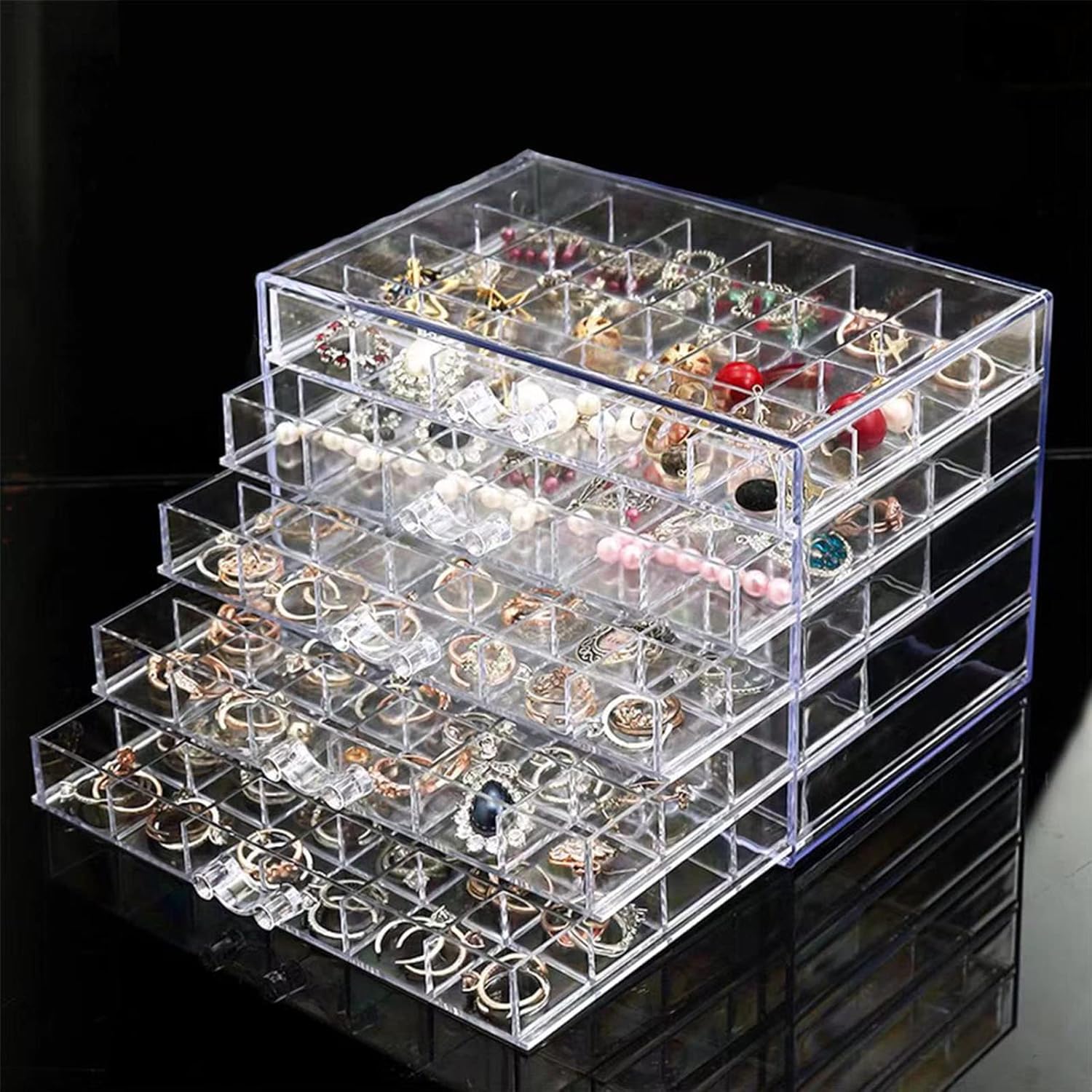 Amazon.com: Acrylic Jewelry Storage Box W/ 5 Drawers, 5-Layer 120 Grid ...