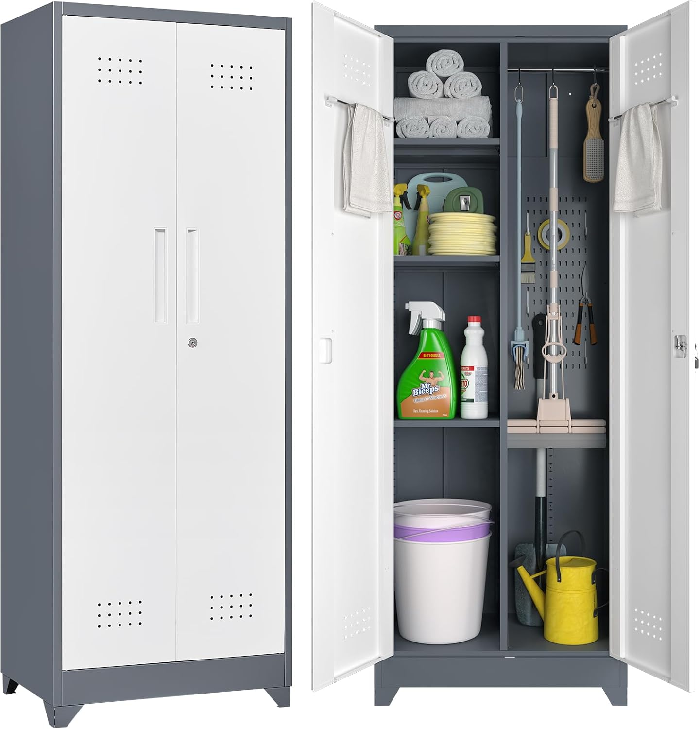 Amazon.com: IRONFFICE Storage Cabinet,Utility Closet with Hanging Rod ...