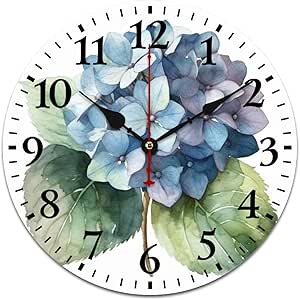 Amazon.com: Watercolor Blue Hydrangea Flower Wall Clock Watercolor ...