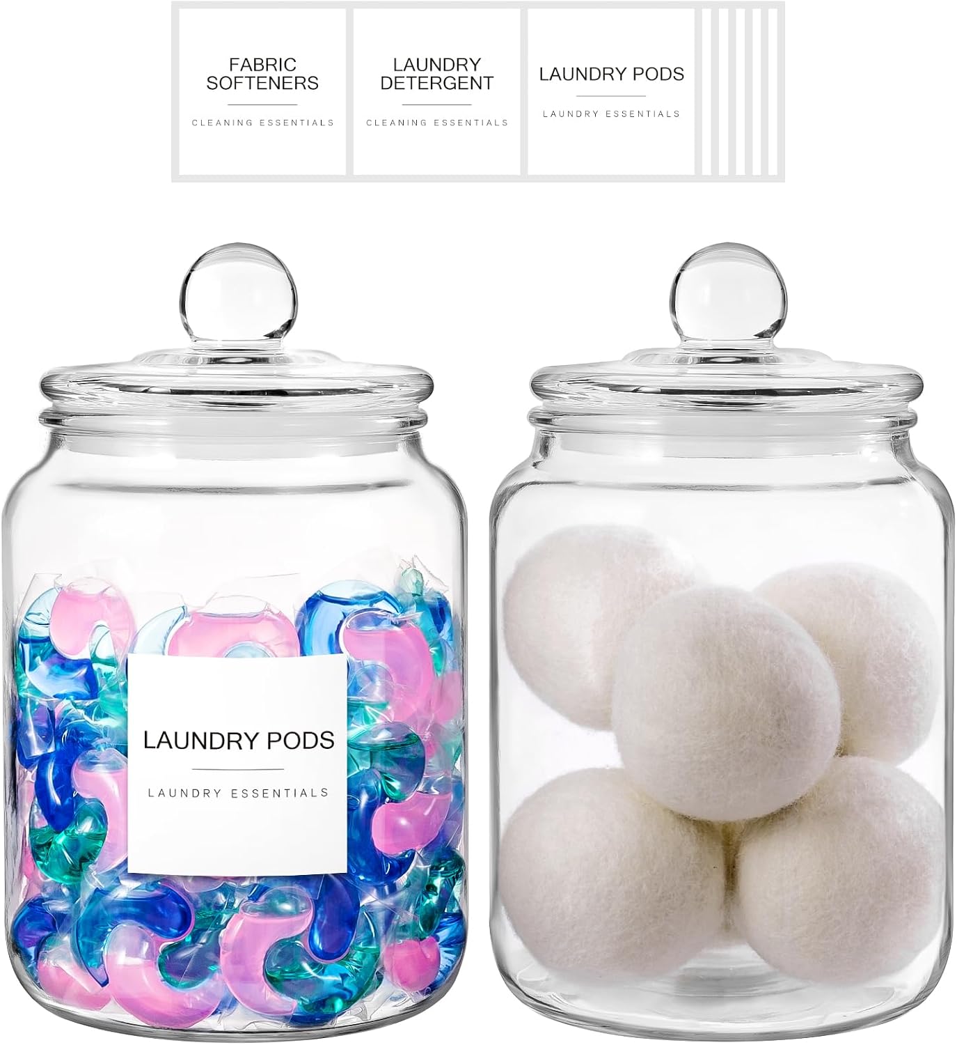 Amazon.com: Mustry Glass Jars for Laundry Room Organization, 0.5 Gallon ...