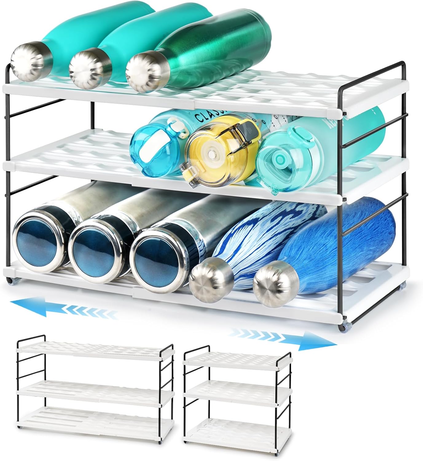 BOAILYDI Water Bottle Organizer for Cabinet, Expandable Water Bottle ...