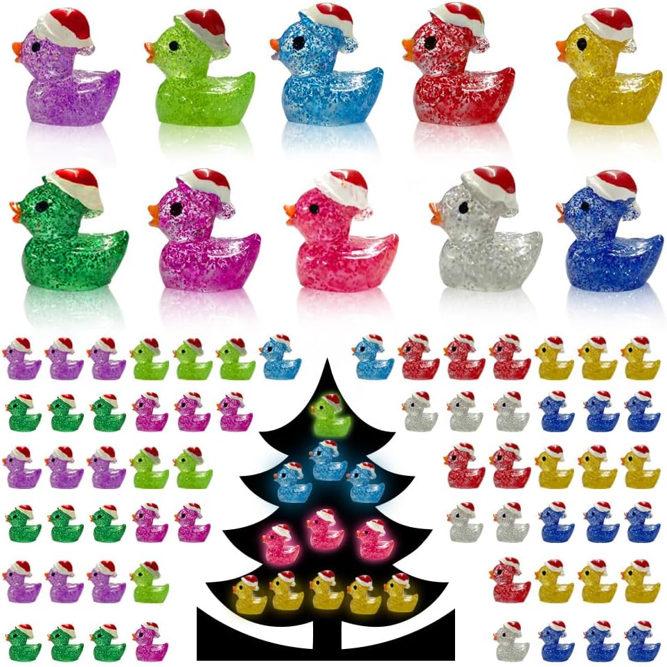Amazon.com: 100PCS Christmas Glitter Mini Resin Ducks, Luminous ...