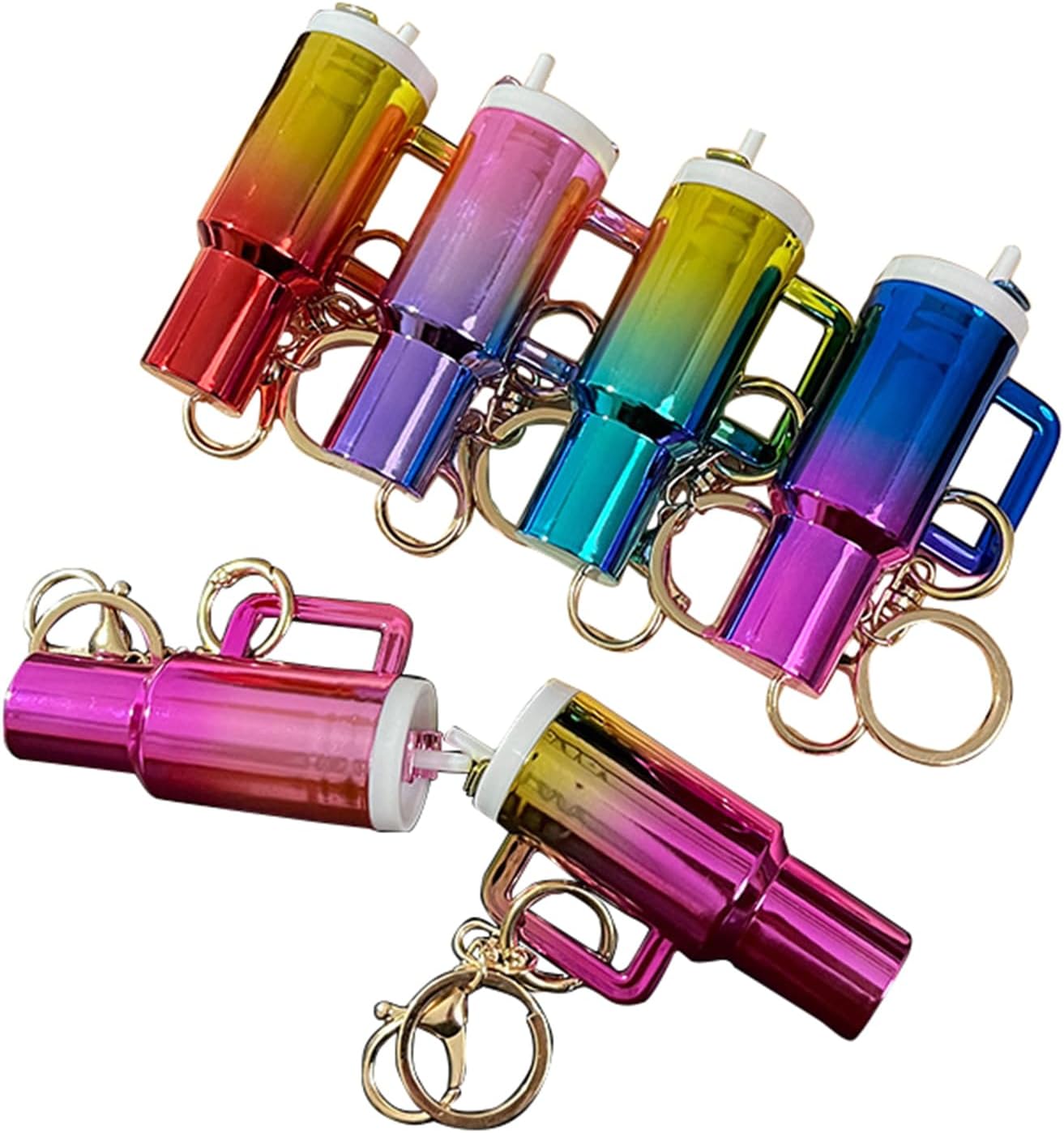 MMEYING 6 Pcs Mini Tumbler Keychain Chapstick Holder Multicolor Female ...