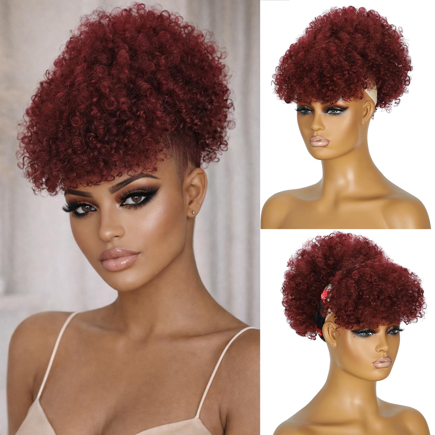 Amazon.com : Afro Puff Drawstring Ponytail with Bangs,Short Burgundy ...