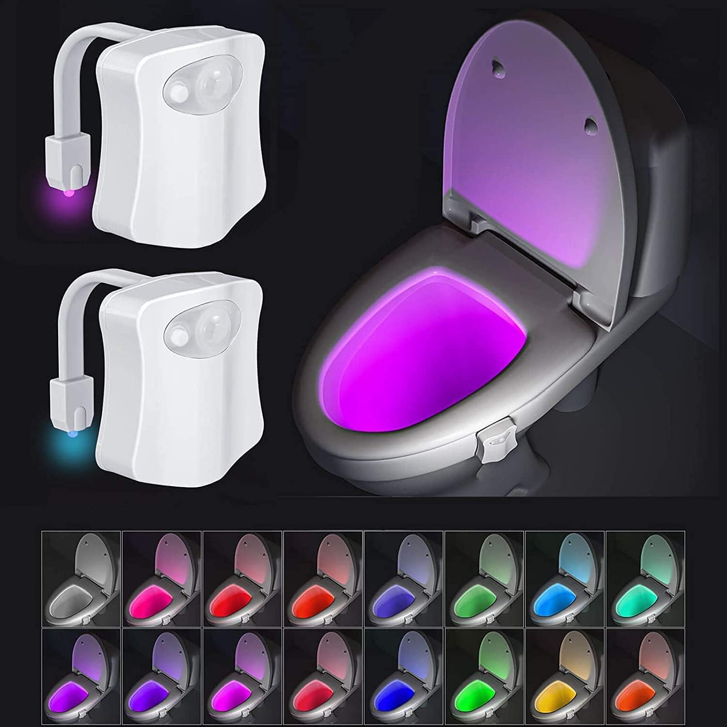 2 Pack Toilet Night Lights, 16 Colors Changing Toilet Light LED Bowl ...
