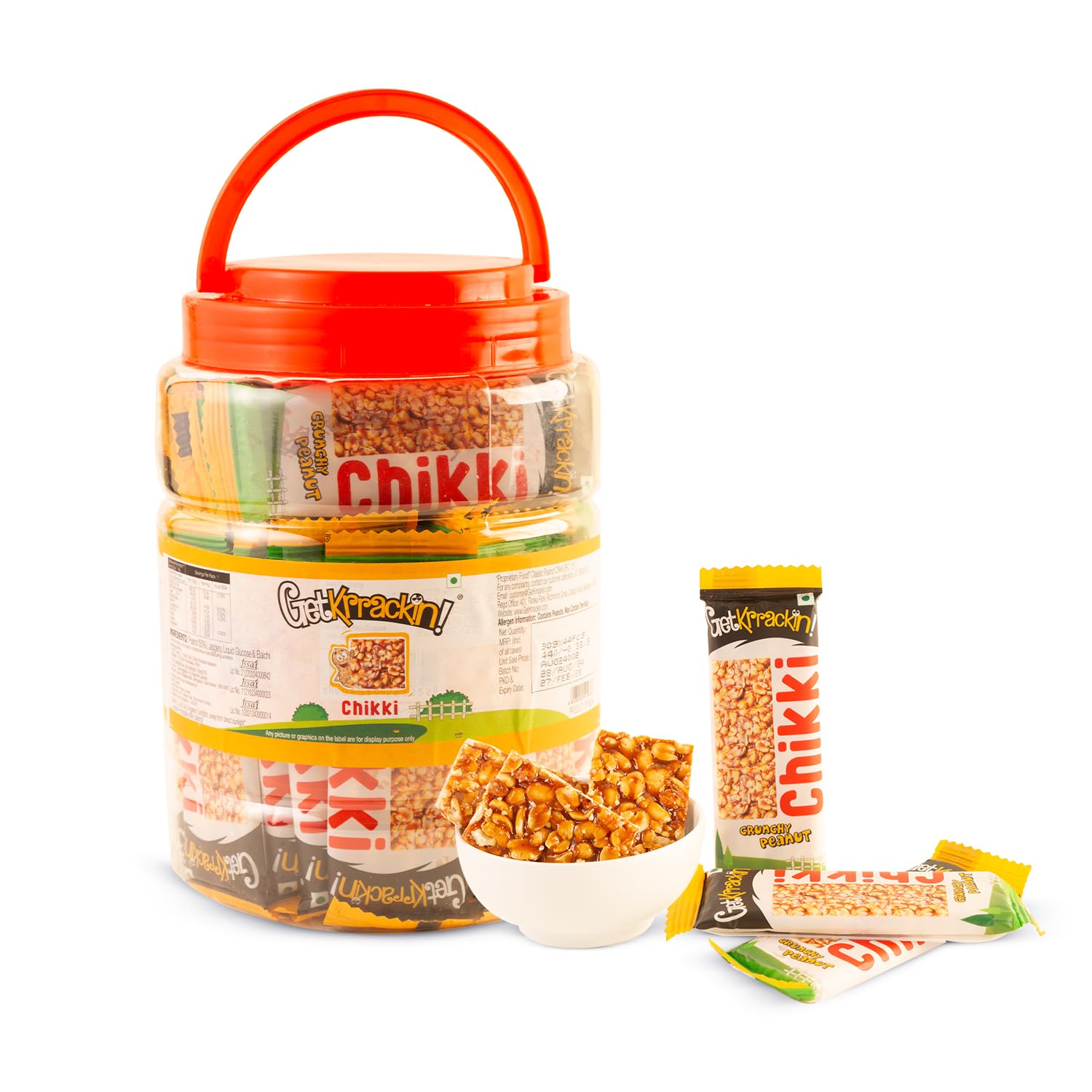 GetKrrackin! Peanut Chikki Jar|Pack Of 44 Pcs (30 Gram Each)|Crushed ...