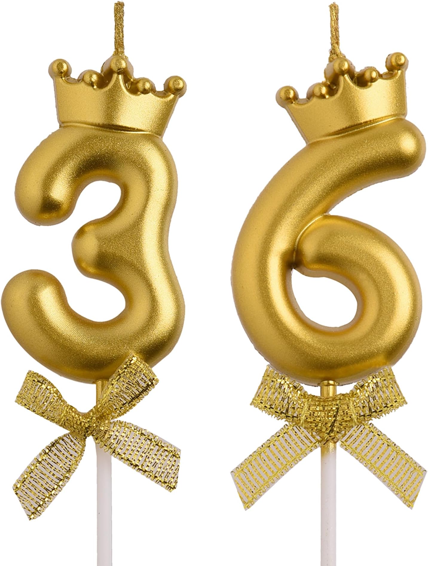 Amazon.com: MMJJ Gold 36th Birthday Candles, Number 36 Cake Topper for ...