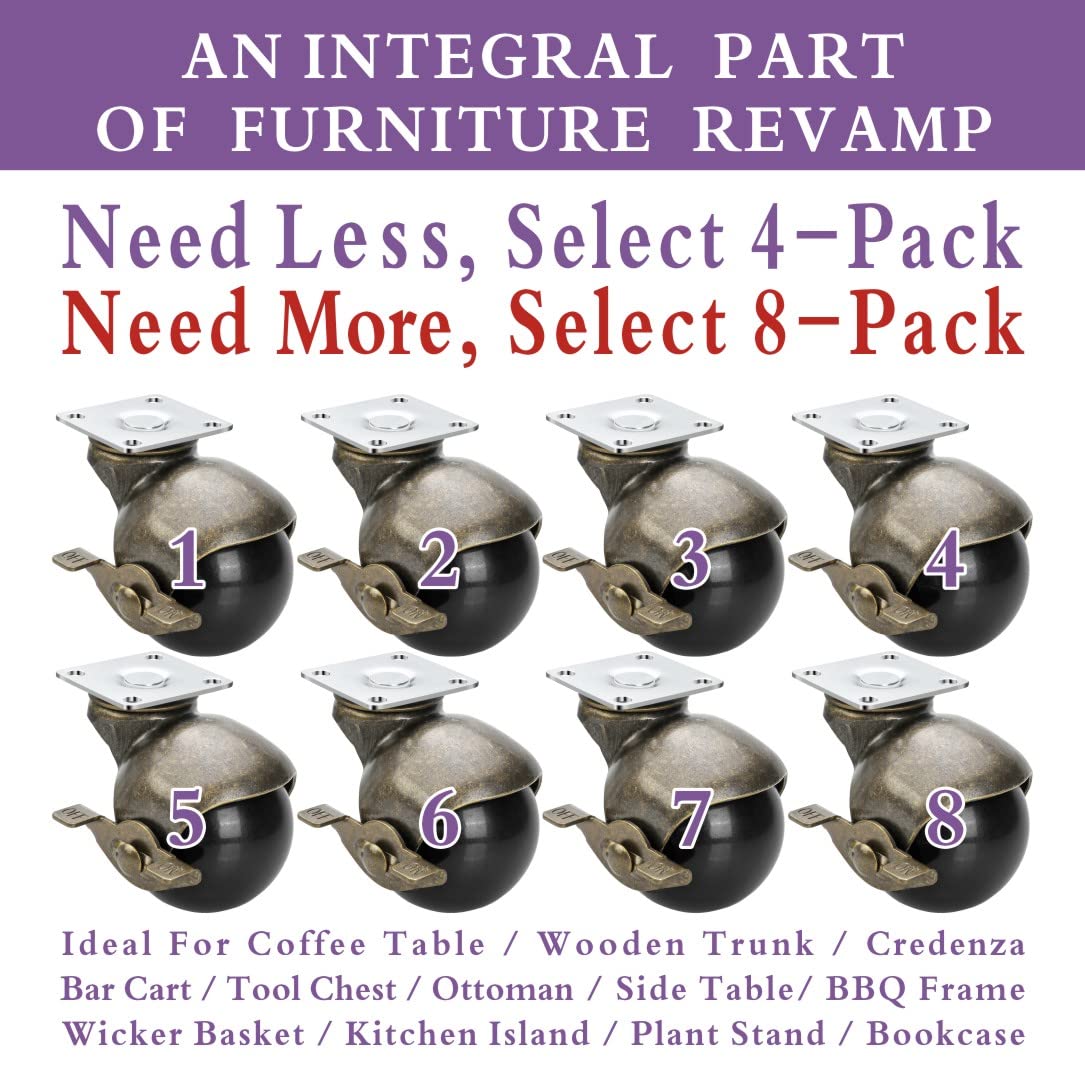 Snapklik.com : JGJC Furniture Casters 2 Inch, Antique Brass Ball Caster ...