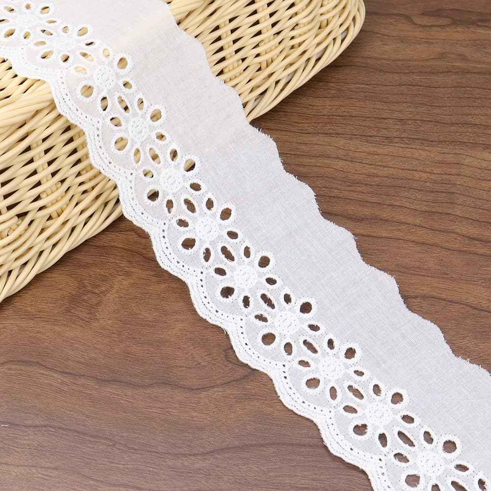Amazon.com: PAGOW 5 Yards Cotton Eyelet Lace Trim, White Cotton Floral ...