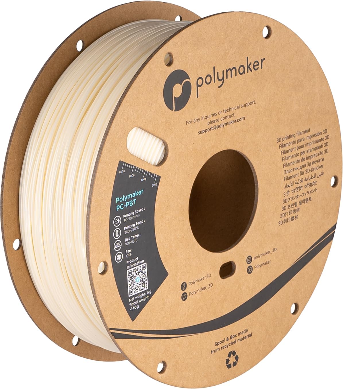 Polymaker PC-PBT Filament 1.75mm, Natural Polycarbonate Filament 1.75mm ...