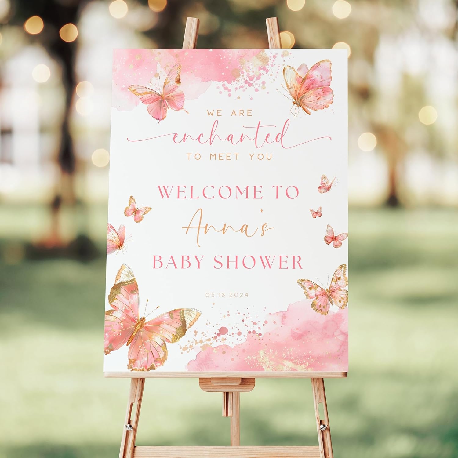 Amazon.com: Enchanted To Meet You Baby Shower Sign, Pink Butterflies ...
