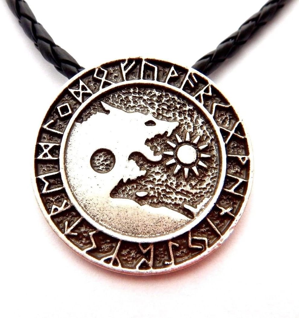 Amazon.com: Lobo Yinyang Viking Runes Colgante Cordón Negro Collar ...