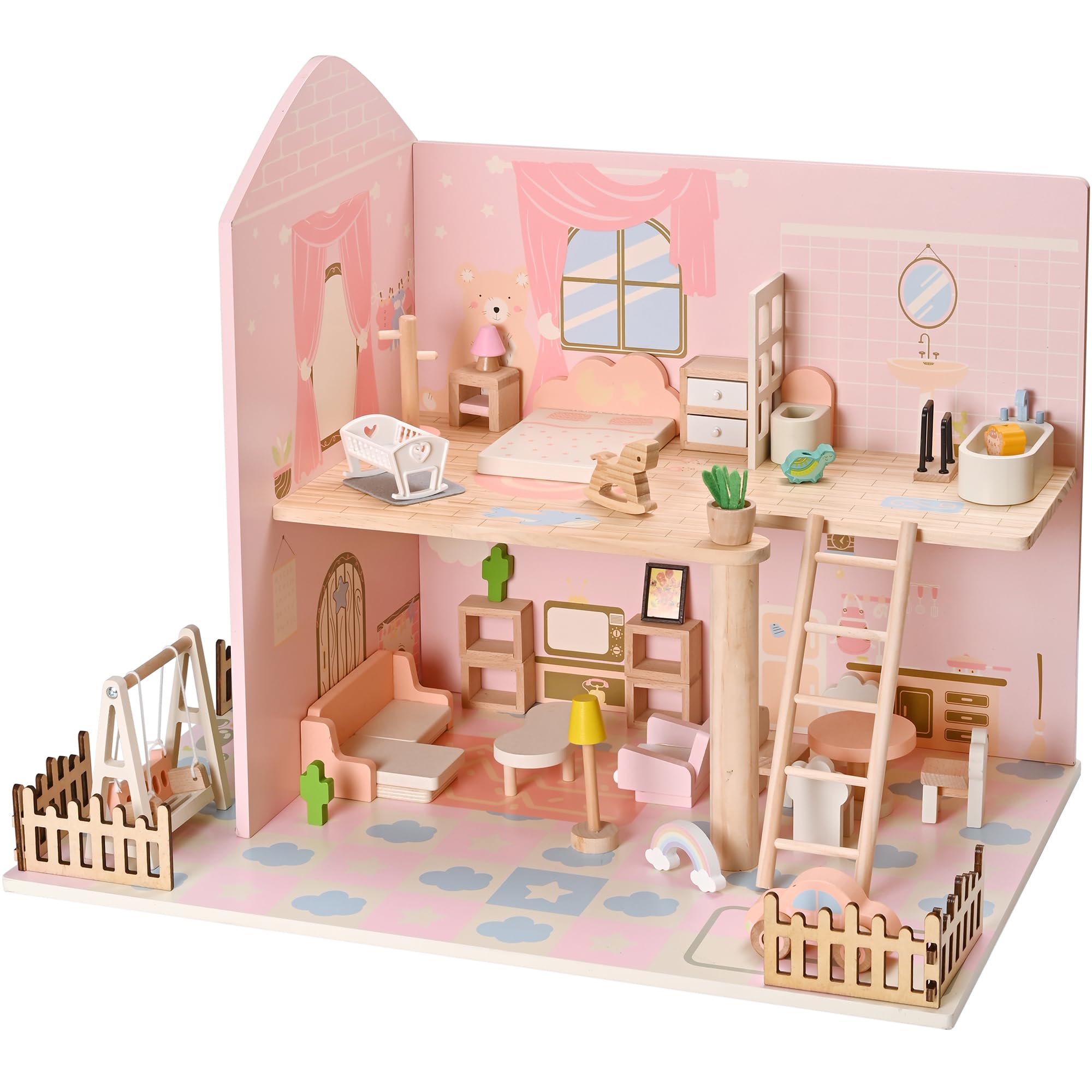Amazon.com: MONT PLEASANT Wooden House with 40pcs House Accessories and ...