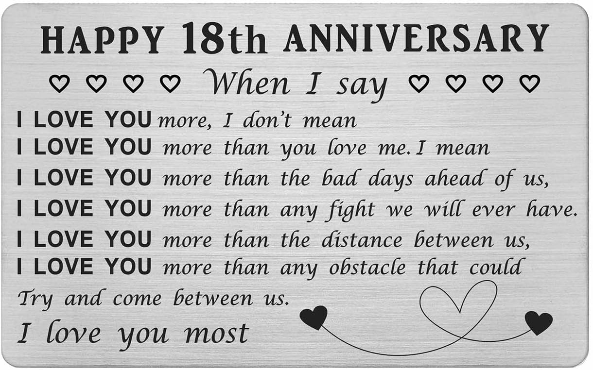 Amazon.com : Yobent 18th Wedding Anniversary Card for Him Her, Happy ...