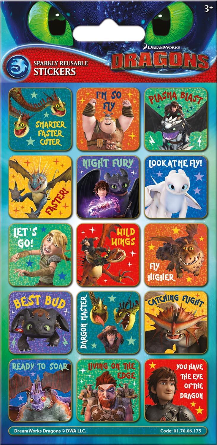 Paper Projects DreamWorks Dragons Sparkly Reusable Caption Stickers ...