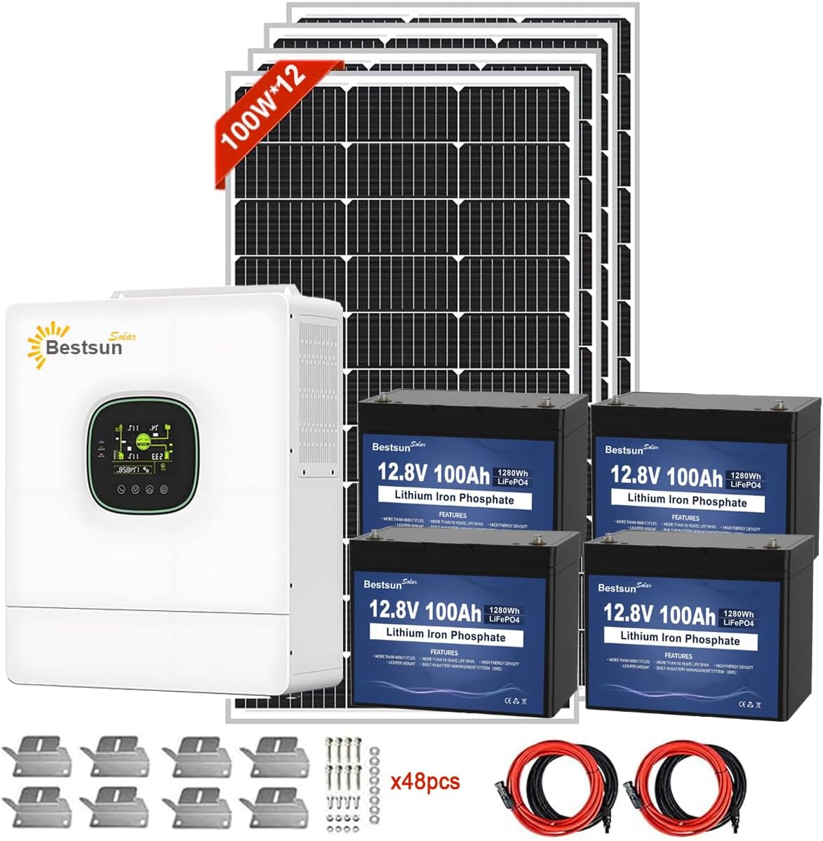BPS-5000W Solar Power System with 1200W Solar Panels for Home, 51.2V ...