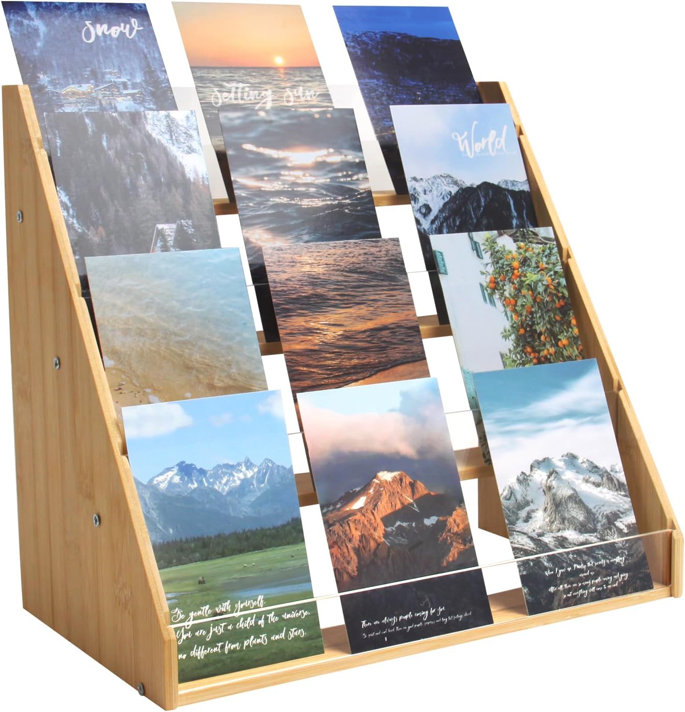 Amazon.com: CAWUWE 4-Tier Bamboo Greeting Card Display Stand, Sticker ...