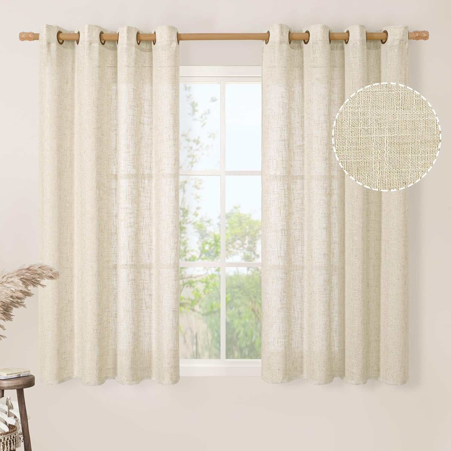 Amazon.com: LAMIT Beige Linen Curtains 54 Inches Long for Bedroom, Semi ...