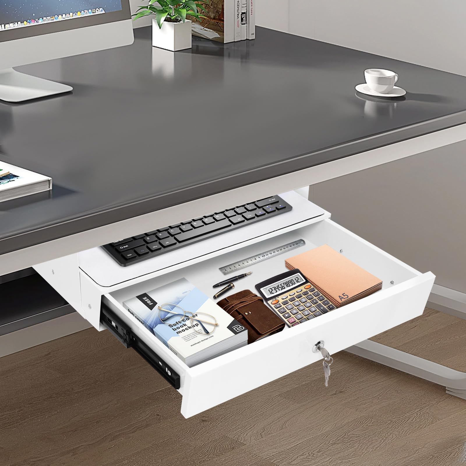 Amazon.com: LOHISHILO 18in Under Desk Mounted Sliding Pull-out Drawer ...